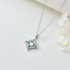 LONAGO Witches Knot Synthetic Moonstone Necklace 925 Sterling Silver Wicca Moon Irish Celtic Pendant Jewelry for Women
