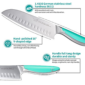 Knife Sets for Kitchen with Block, YONOVAK Blue Whale Series 15-Piece 1.4116 German Steel Full Tang Handle Chef Kitchen Knife Set with 6 X Laguiole Steak Knives