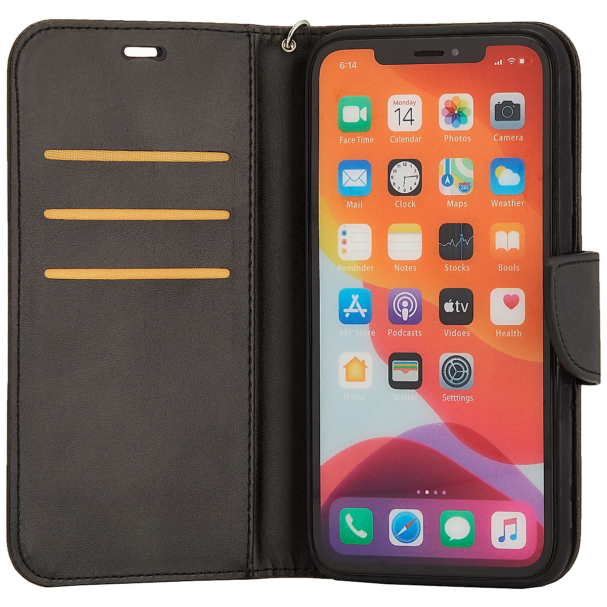 Glow Co, Ltd. iPhone 11 Notebook Type Case with Strap, Black, Tempered Glass & Stylus Pen 406-1-03