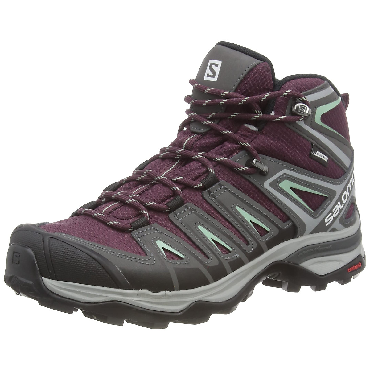 Salomon X Ultra Pioneer MID CLIMASALOMON Waterproof Hiking Boots for Women Trail Running Shoe, Wine Tasting/Magnet/Granite Green, 5