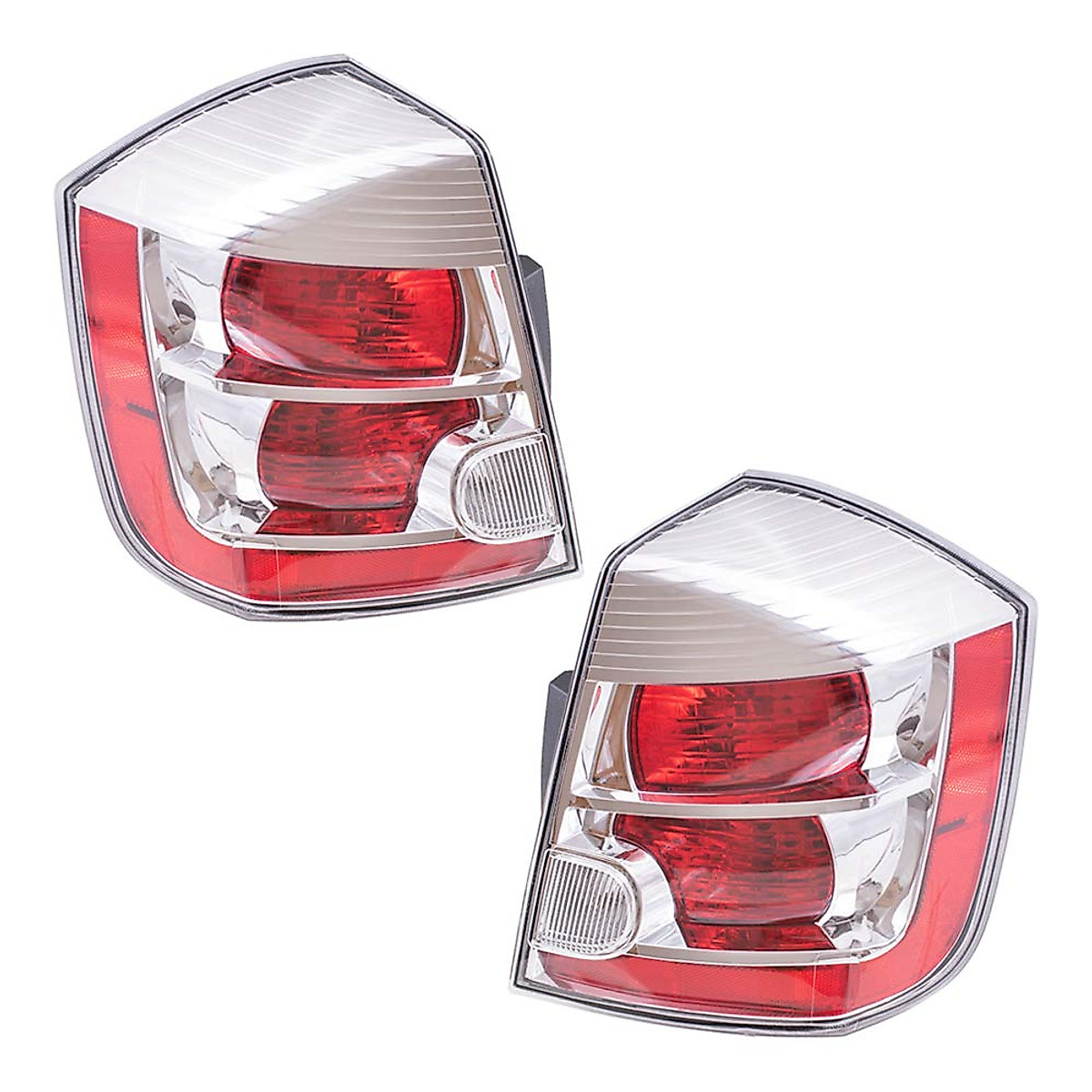 Brock Replacement Driver and Passenger Taillights Tail Lamps with Chrome Bezels Compatible with 2007-2009 Sentra 26555ET00B 26550ET00B