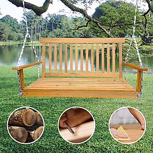 Front Yard Swing Bench Classic Teak Wooden Hanging Chains Easy Assembly Durable Solid Wood Porch Swing 47.2x28.15x23.62in