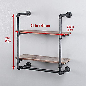 Industrial Pipe Towel Rack,Bathroom Shelves Wall Mounted,Rustic 2 Layer Bathroom Shelf with Towel Bar,Metal Storage Wall Shelf for Kitchen,Floating Shelves,Bathroom Shelves Over Toilet