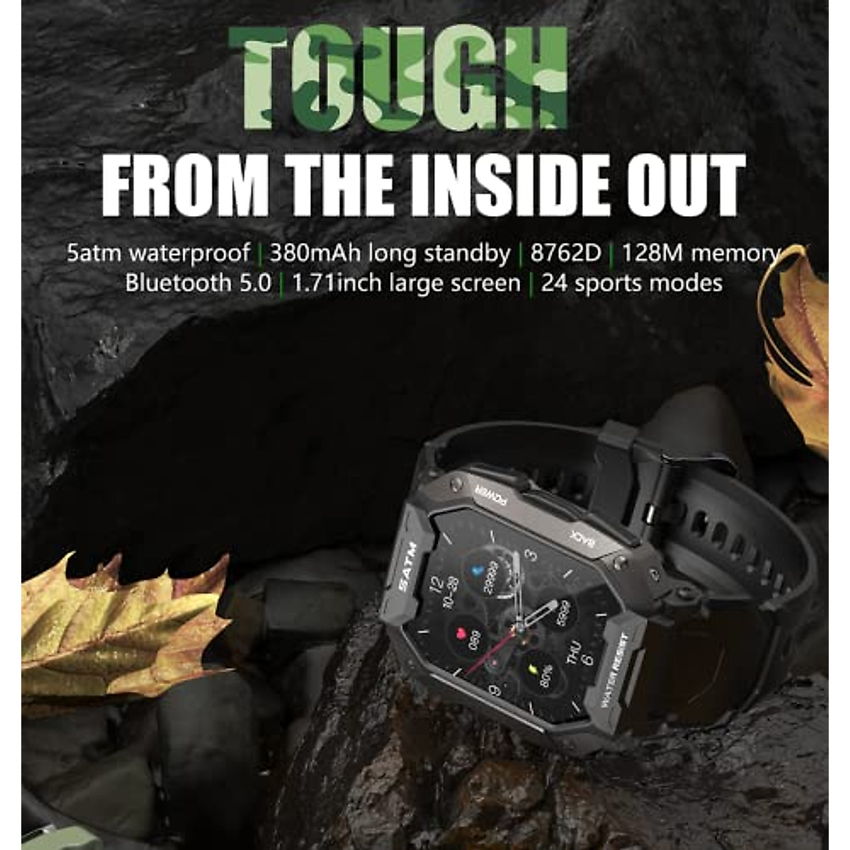 Seiconer Tactical Military Sports Smart Watch for Men,5ATM/IP68 Waterproof Fitness Tracker Heart Rate Blood Pressure SpO2 Sleep Monitor, 1.71" Big Screen Compatible with Android&iOS