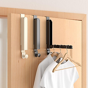 Folding Clothes Drying Rack, Fit 1 3/4" Door Super Heavy Duty Aluminum Alloy Over the Door Hanger with Retractable Rod, Foldable Portable and Collapsible Bathroom Towel Rack , Ivory White