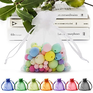 ANZNKU 50 Pack White Organza Bags 3x4 Inch, Mesh Gift Bags Candy Bags Small Mesh Bags Drawstring Favor Bags for Party Wedding Christmas