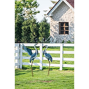 TERESA'S COLLECTIONS Garden Decor Blue Heron Sculptures Great Yard Decor, 37-40.7 Inch Large Metal Cranes Statues Decoy for Outdoor Outside Yard Art Patio Pond Pool Lawn Indoor Decorations, Set of 2