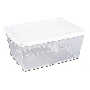 MDMprint Clear/White Storage Tote 16 3/4 in x 11 7/8 in x 7 in H, 1 PK