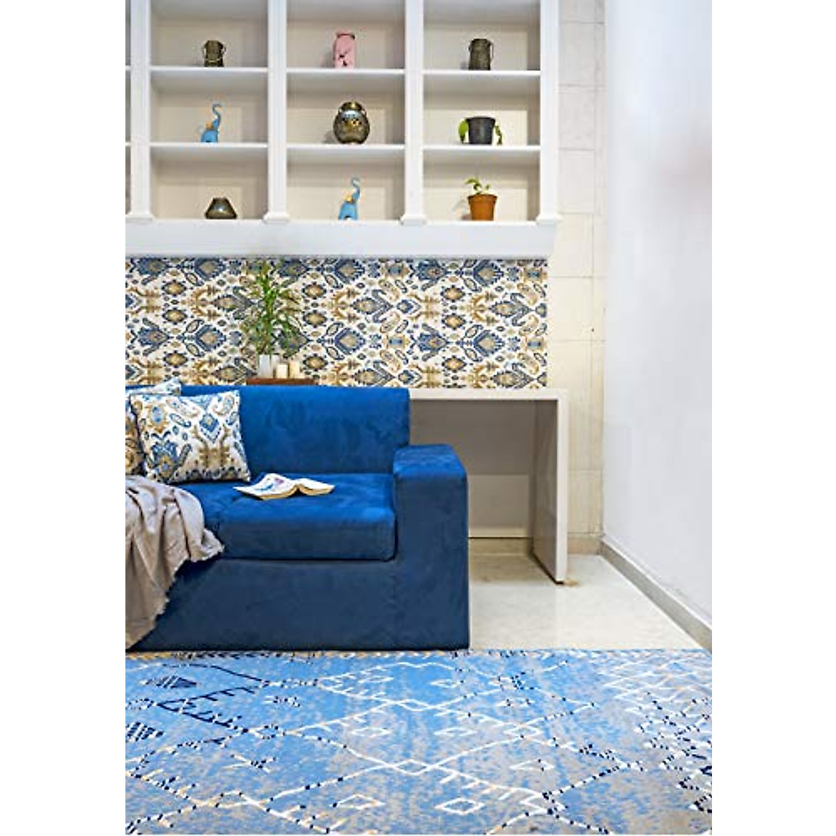 Furnish my Place Trellis Pattern Rug - 7 ft. 8 in. x 11 ft, Light Blue, Bohemian Rug with Transitional Design