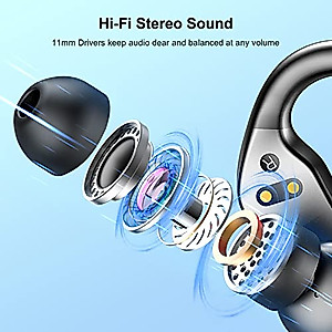 Wireless Earbud Rulefiss Bluetooth 5.3 Headphones with Dual LED Digital Display 42Hrs Playtime, IP7 Super Waterproof Running Headphones with Earhooks Stereo Sound Wireless Earphones with Mic[2022 New]