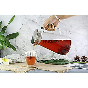 IDEALUX 50 Oz Glass Pitcher with Stainless Steel Lid and spout high heat resistant stove safe pitcher for hot/cold water and iced tea…