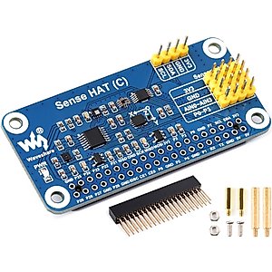 waveshare for Raspberry Pi 4B/3B+/3B/2B/B+/A+/Zero/Zero W/Zero 2W, Sense HAT (C) Onboard Gyroscope, Accelerometer, Magnetometer, Barometer, Temperature, Humidity Sensor, Supports External Sensors