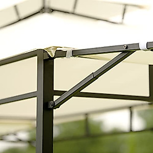 Morhome 12ft.lx4.3ft.w Iron Double Tiered Backyard Patio BBQ Grill Gazebo with Bar Counters Beige Modern Contemporary Polyester