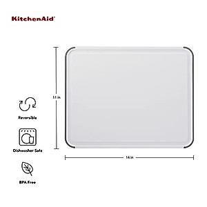 KitchenAid Classic Plastic Cutting Board with Perimeter Trench and Non Slip Edges, Dishwasher Safe, 11 inch x 14 inch, White and Gray