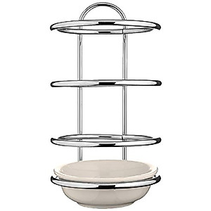 Upright, Standing Spoon Rest With Ceramic Dish Utensil Holder for Stovetop & Kitchen Counter Organization, Modern Vertical Design, Chrome/White