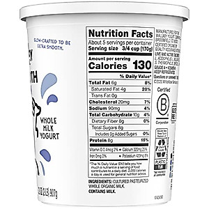 Wallaby Organic Aussie Smooth Whole Milk Regular Yogurt, Plain, USDA Organic, 32 oz.