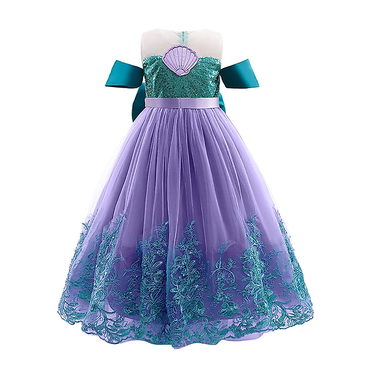 Princess Ariel Costume Little Girls Mermaid Dress Up with Tiara and Wand for Kids Party Purple02 6-7 Years