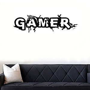 Gamer Wall Decal Vinyl Decal Art Design Stickers for Home Playroom Bedroom Game Boys Room Game Center Internet Bar(Gamer, 35" W x 11" H)