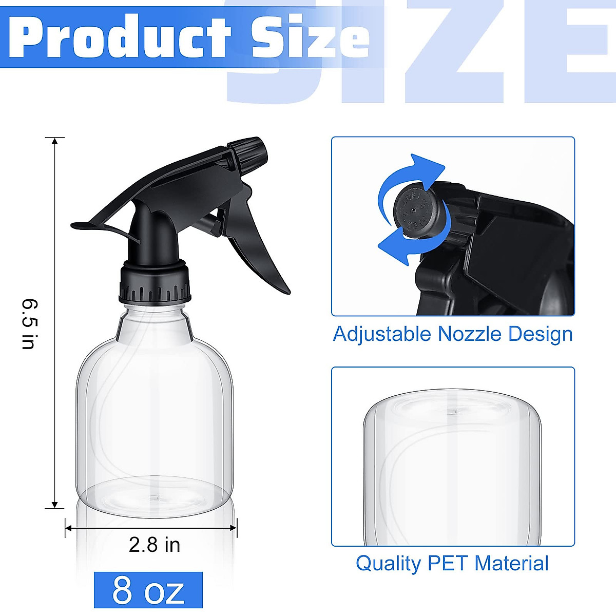 Nuogo 20 Pcs Plastic Spray Bottles Bulk 8 oz Refillable Empty Spray Bottle with Adjustable Nozzle Mini Spray Bottle Liquid Sprayer for Hair, Spas, Water, Kitchen, Plants, Bath and Beauty(Clear)