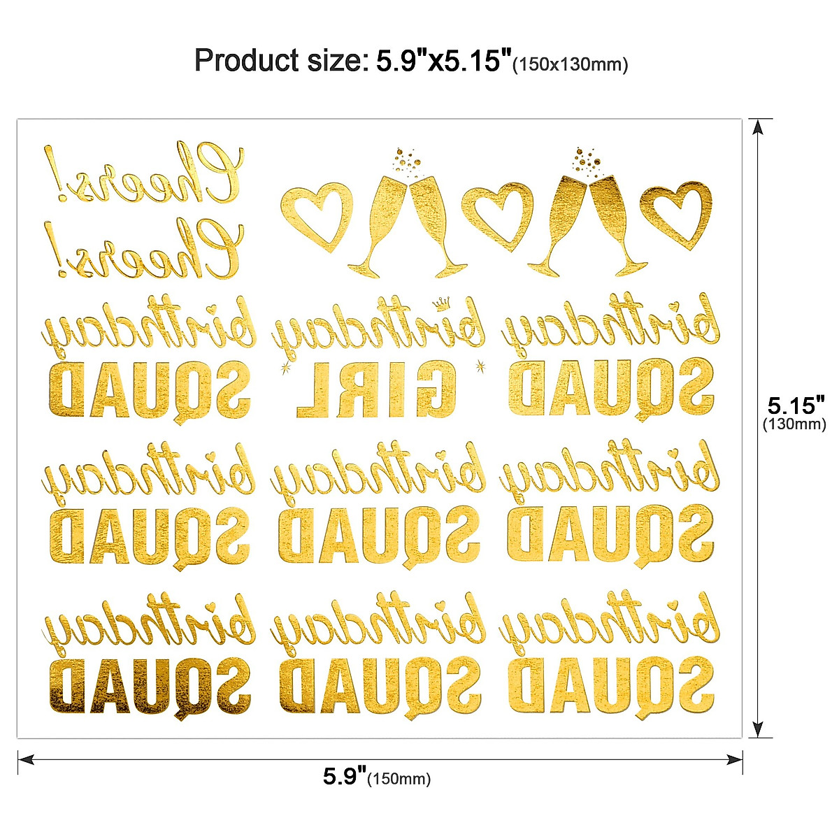 Birthday Tattoos(32Designs),Konsait Metallic Temporary Tattoos for Girls Kids Birthday Party Celebration Accessories-Birthday Girl,Birthday SQUAD,Cheers,Happy Birthday Party Bag Filler Favors Supplies