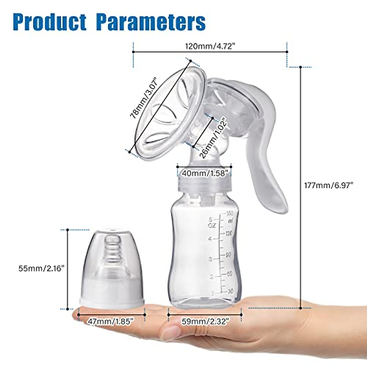 Elfzone Manual Breast Pump, Adjustable Suction Silicone Hand Pump Breastfeeding, Small Portable Manual Breast Milk Catcher Baby Feeding Pumps & Accessories, White, Mothers Day Gifts