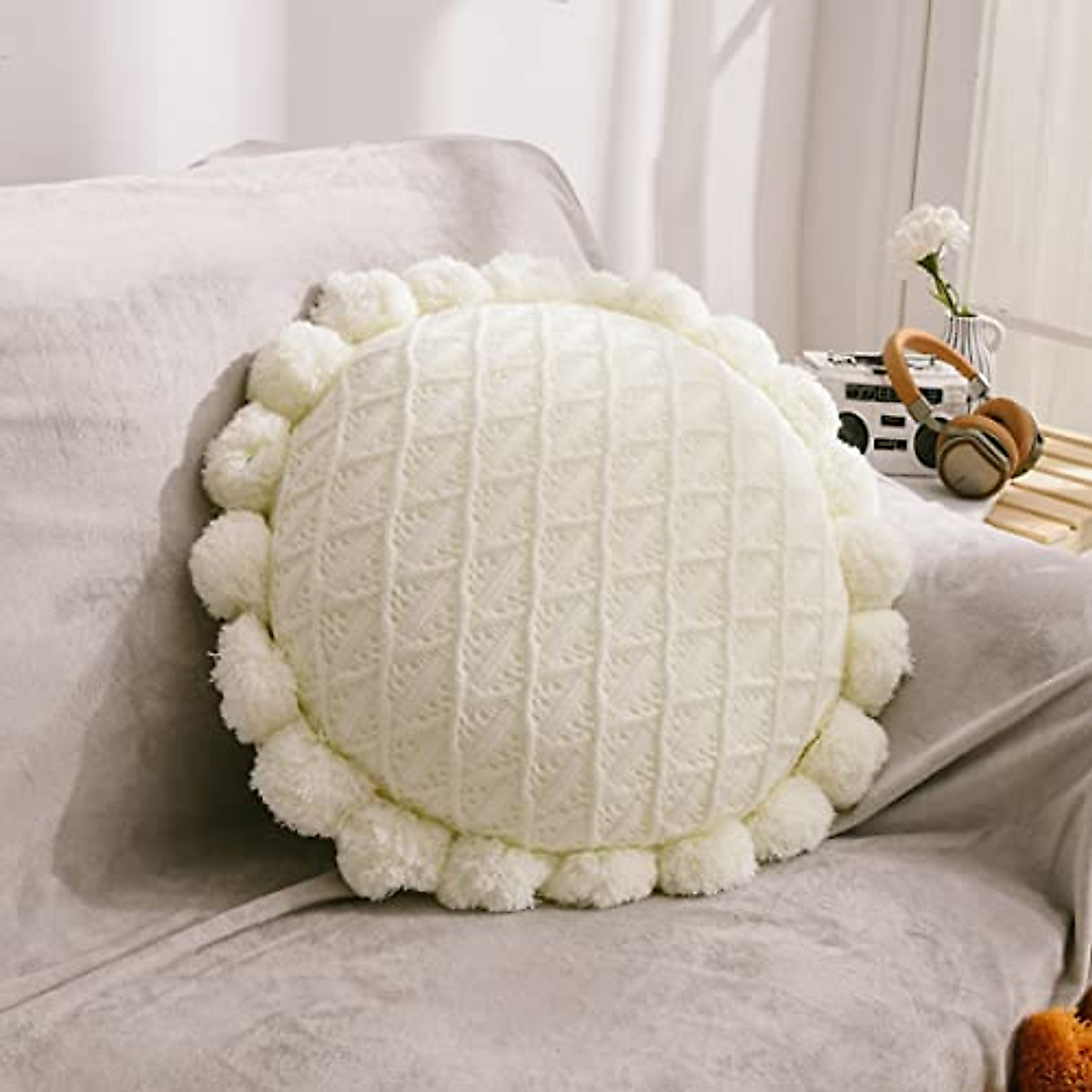Maxpetus Circular Creative Knitting Pillow futon Knitting Cushion Sofa Cushion (White)