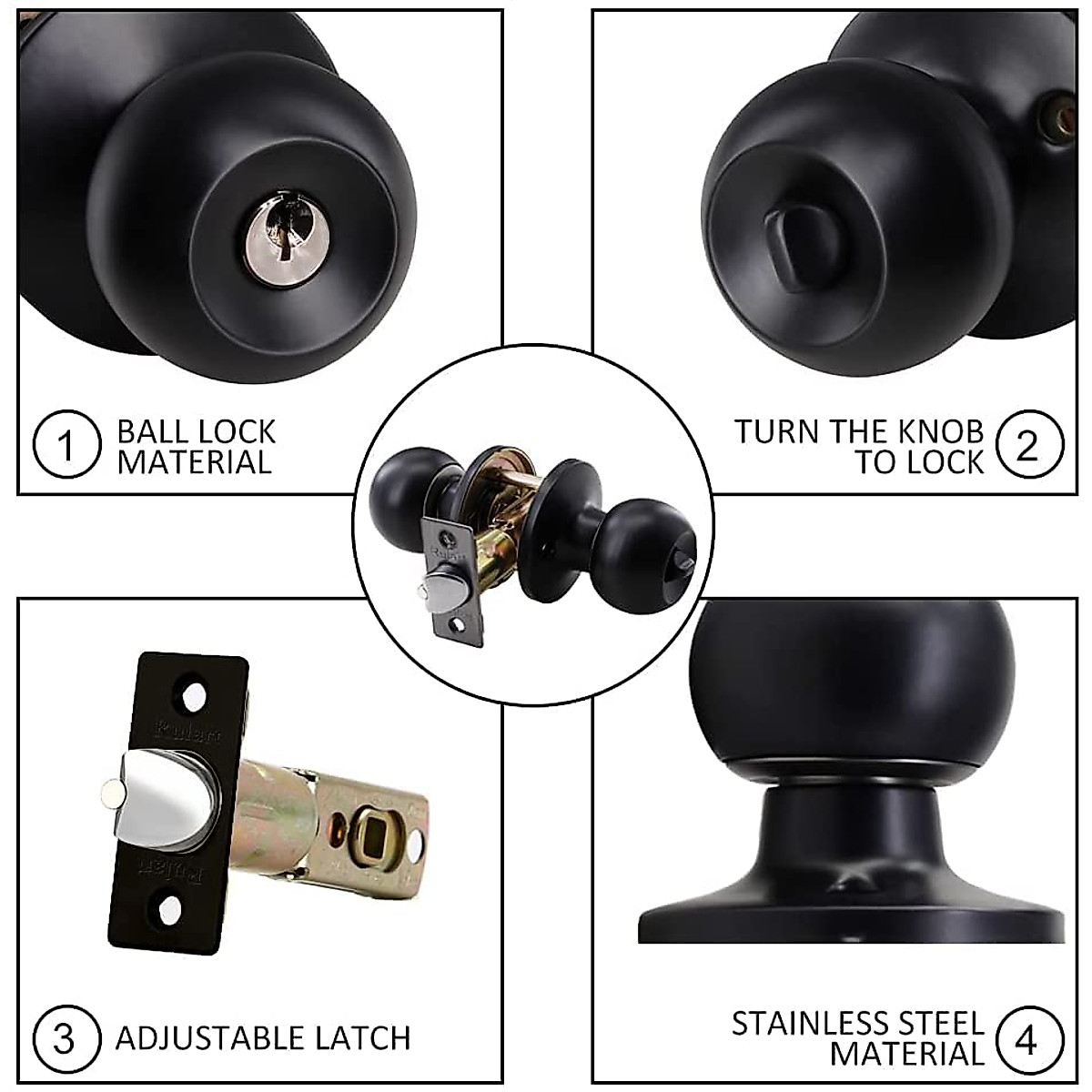 Rulart Door Knob Lock Key Bedroom - Keyed Door Knob Lock Interior and Exterior Bathroom Doorknob,Bedroom Entry Door Knobs with Lock and Key，Satin Stainless Steel Standard Door knob Lock（2 Pack）