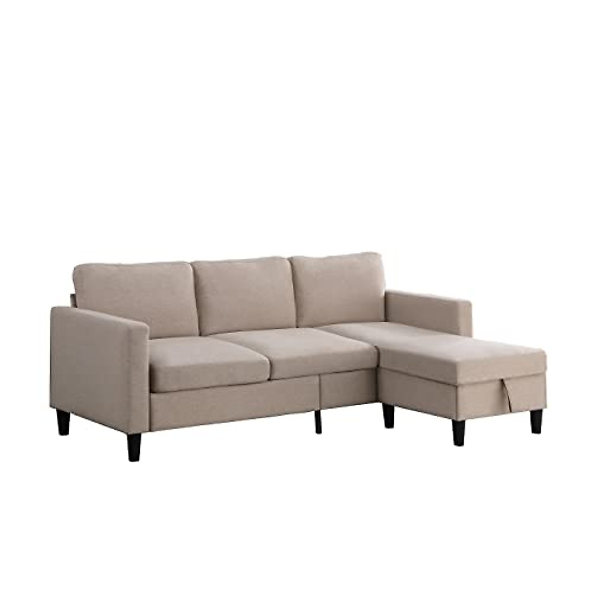 Urban Home Furniture Marcus 77" Mid Century Reversible Sectional with Storage Ottoman - Oatmeal