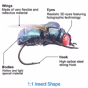 YZD Realistic Fly Fishing Dry Wet Nymph Trout Flies Topwater Lures for Freshwater Saltwater High Simulation Hand Tie Lure Kits 10 pcs