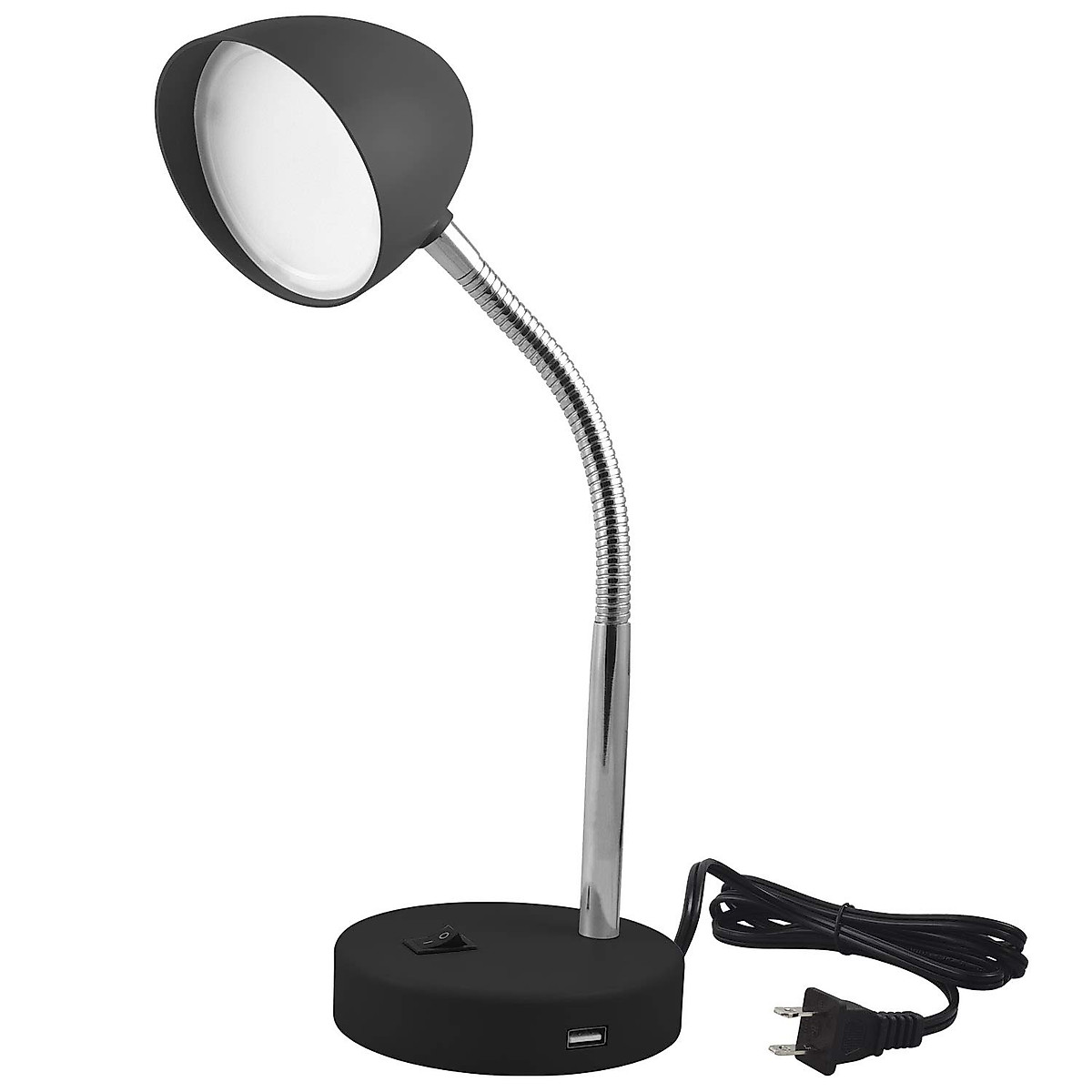 MaxLite LED Desk Lamp with USB Charging Port, Black Desk Lamp, Adjustable Neck, On/Off Switch, Modern Table Lamp for Reading, Work or School, Warm Gentle Light
