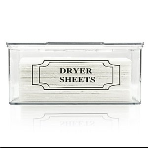SSTATES Clear Acrylic Dryer Sheets Holder, Flip-top Laundry Pods Container with 2 Label Decals for Laundry Room Organization and Décor, Stackable Storage Box (1 Pc)