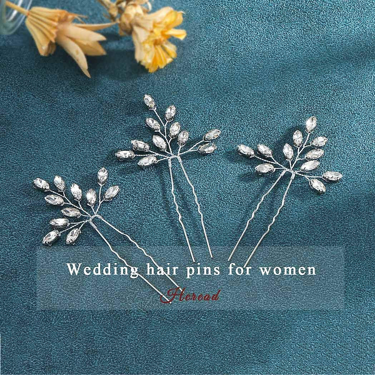 Heread Crystal Bride Wedding Hair Pins Rhinstones Bridal Hair Accessories Head Piece for Women and Girls (Pack of 3) (A Silver)