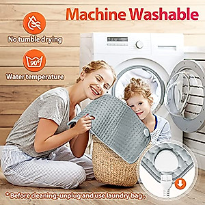 Heating Pad, 10 Heat Settings & 3 Timer Settings with Auto Off, Wet & Dry Heat Therapy Electric Heating Pad, Relieves Back, Neck, Shoulder & Abdominal Pain Heat Pad, Machine Washable, 12" x 24"(Grey)