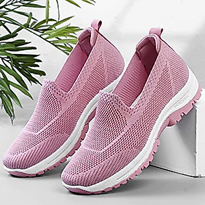 Women's Mesh Slip-On Orthopedic Sneakers with Arch Support Comfort Wide Fit Fashion Breathable Non-Slip Elderly Outdoor Sport Walking Platform Shoes (Pink,8,Female)