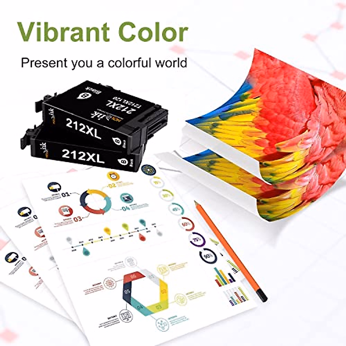 212XL Ink Cartridges Remanufactured Replacement for Epson 212 T212 Ink Cartridges for Workforce WF-2830 WF-2850 Expression Home XP-4100 XP-4105 Printer (2 Black, New Chip)