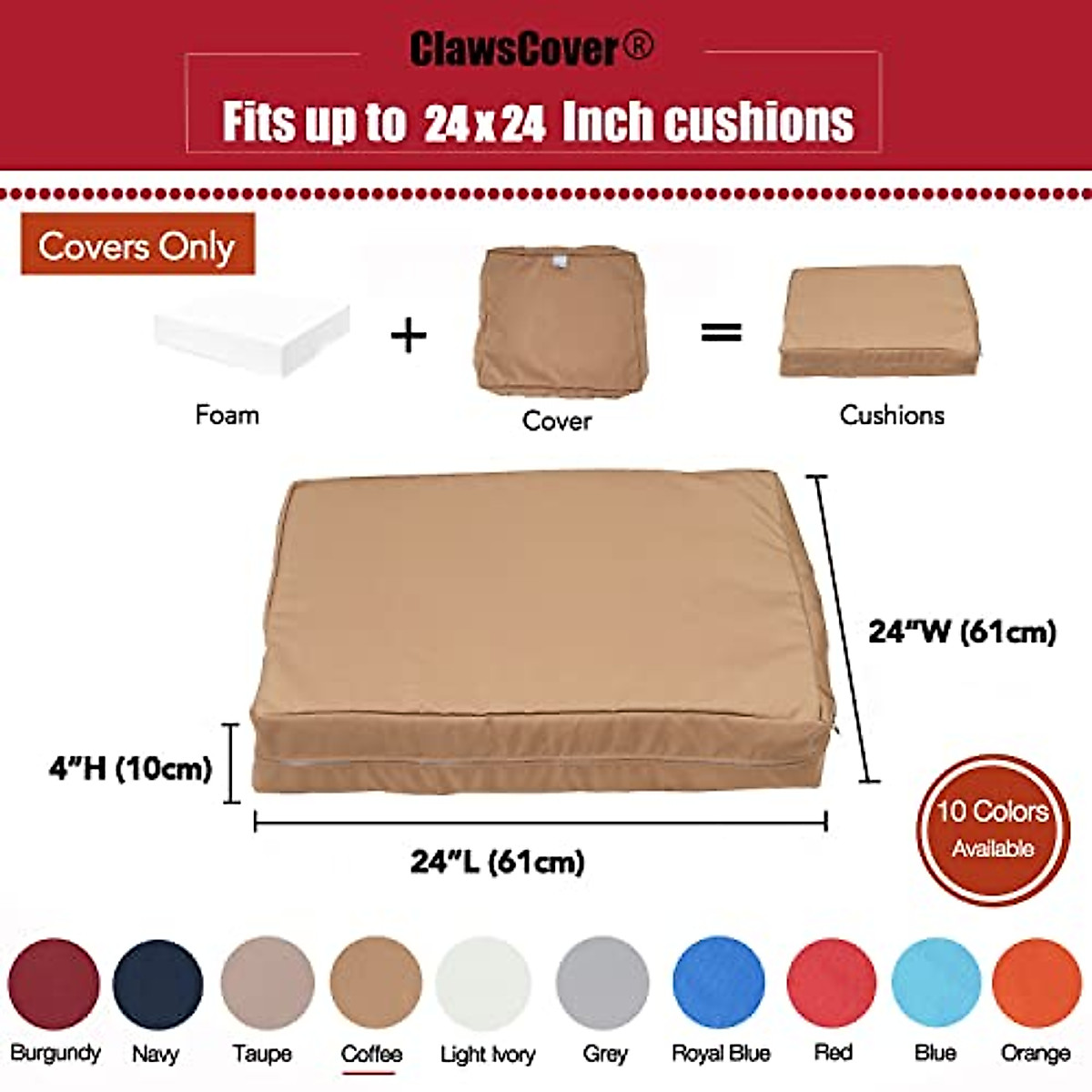 4Pack Outdoor Patio Cushions and Pillow Replacement Cover Fit for Wicker Rattan Furniture Set Sectional Sofa Loveseat Chairs,Durable Water-Resistant Fadeless,20Lx18Wx4H Inch,Coffee-Covers only