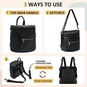 miss fong Small Diaper Bag Mini Diaper Bag, Leather Diaper Bag Backpack with 13 Diaper Bag Organizers,2 Insulated Pockets, and Shoulder Strap(After Dark)