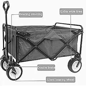 Suuim Collapsible Folding Wagon, Utility Carts Folding Wagon Adjustable Angle Outdoor Camping Wagon, 8-inch Double-Bearing Wheel Garden Cart, Large Capacity