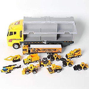 Jenilily Construction Toys Truck Die-cast Vehicle Transporter Car Set Excavator Dump Truck Digger Backhoe for Boys Kids 3 4 5 Years Old