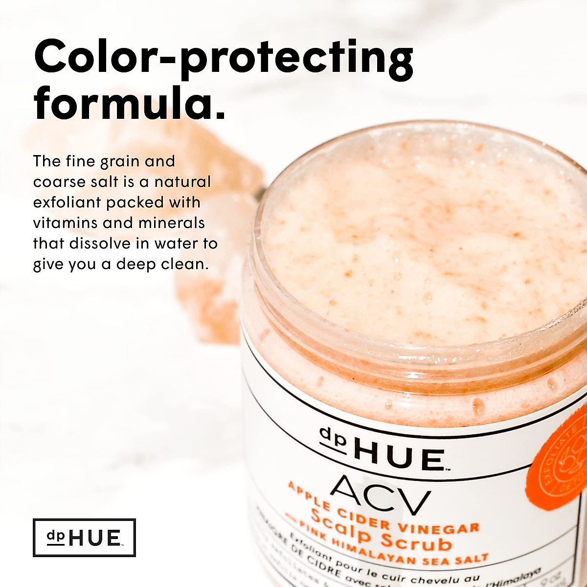 dpHUE Apple Cider Vinegar Scalp Scrub with Pink Himalayan Sea Salt, 9 oz - Natural Exfoliating Scrub & Dry Scalp Treatment - Aloe Vera & Avocado Oil - Gluten Free, Vegan