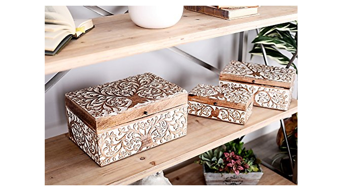 Deco 79 Floral Storage Box Set - Stylish Wood Storage