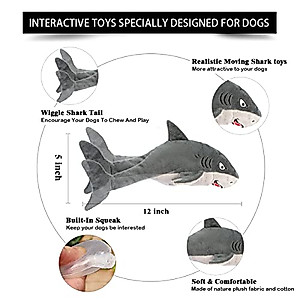 IOEN Interactive Floppy Fish Dog Toys for Large/Medium/Small Dogs,Squeaky Plush Tough Puppy Toys,Motion Activated (Floppy Shark)