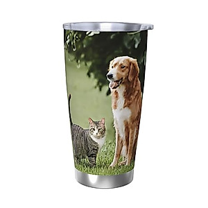 NHJKLWQSZ Lovely Dogs 20oz Stainless Steel Tumbler With Lid And Straw, Double Wall Vacuum Insulated Coffee Mug Travel Cups Leak-Proof Lid For Hot And Cold Drinks, Metal Straws And Brush