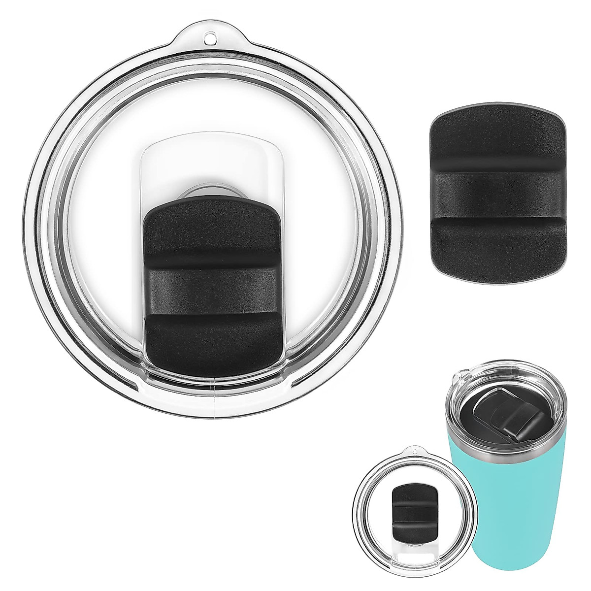 AUAUY 20 Oz Magnetic Tumbler Lid-Compatible with YETI Rambler,Ozark Trail, Coffee Tumbler, Magnetic Slider Switch Spill Proof Tumbler Cover-Come with Replacement Magnetic Slider, Black(1 Pcs)