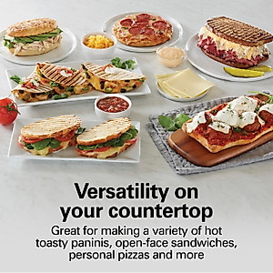 Hamilton Beach Electric Panini Press Grill with Locking Lid, Opens 180 Degrees for any Sandwich Thickness (25460A) Nonstick 8" X 10" Grids Chrome Finish, Medium