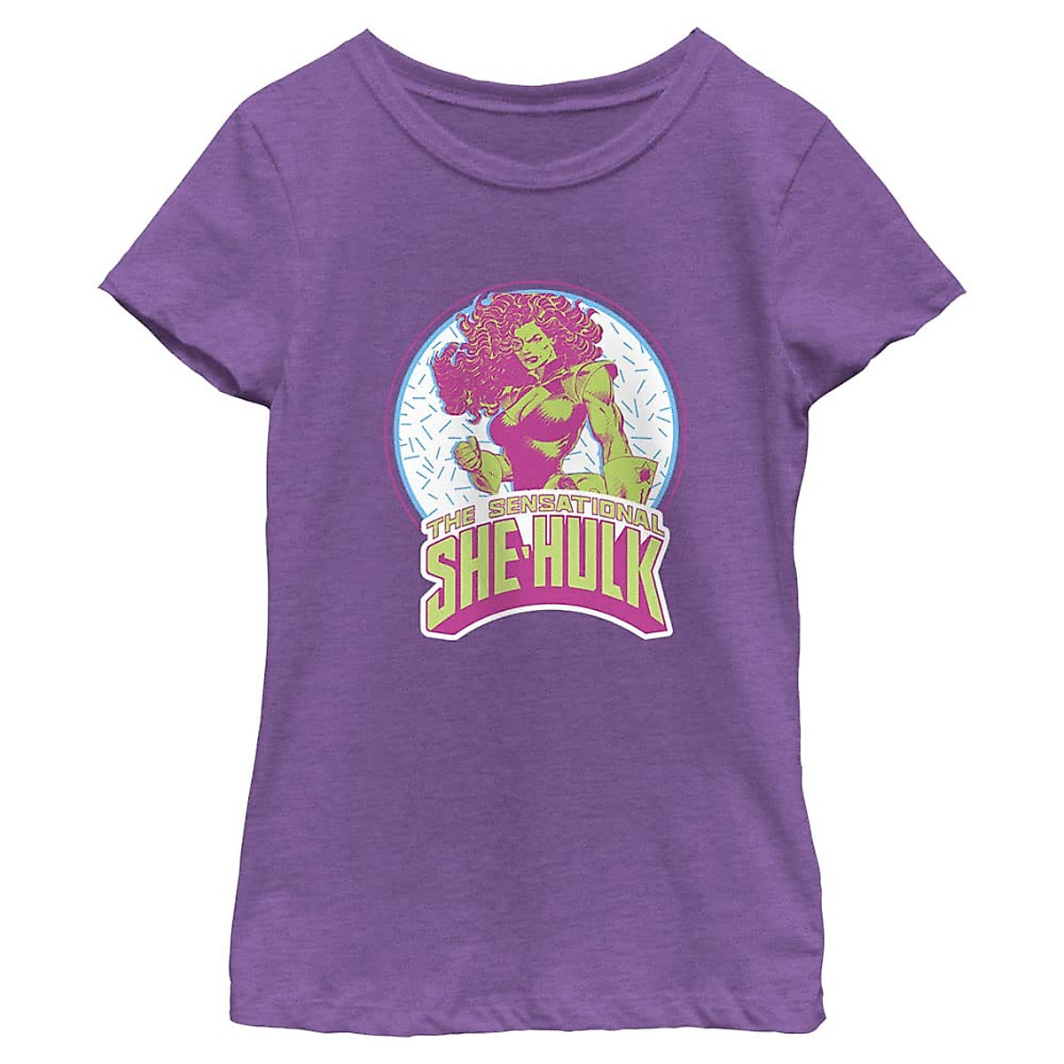 Marvel Classic Lime Hulk Girls Short Sleeve Tee Shirt, Purple Berry, Medium