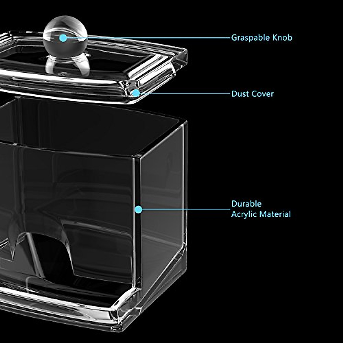 Luxspire Cotton Swab Holder, Acrylic Q-Tip Storage with Lid 7 oz, Clear Cotton Ball Swab Holder Cotton Bud Storage Box, Cosmetics Makeup Storage Holder Box Bathroom Containers Organizer