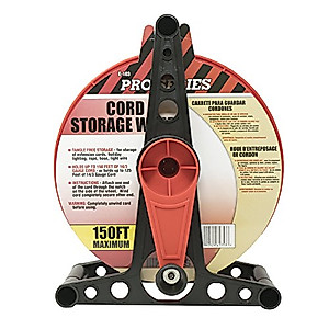 Woods E103 E-103 Wheel, Holds Up to 150 16/3 Extension 125 Feet of 14/3 Gauge Cord, Holiday, Rope, Hose Reel Storage and Light Wire, Heavy Duty Plastic, red and black