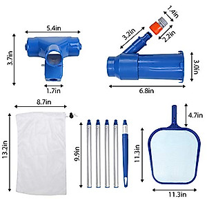 SubClap Portable Pool Vacuum - Spa Jet Vacuum Cleaner with Pole & Skimmer Net for Above Ground & Inground, Telescopic Pole Rake Leaf Skimmer Clean Swimming Pool Hot Tub with Net Bag (No Garden Hose)