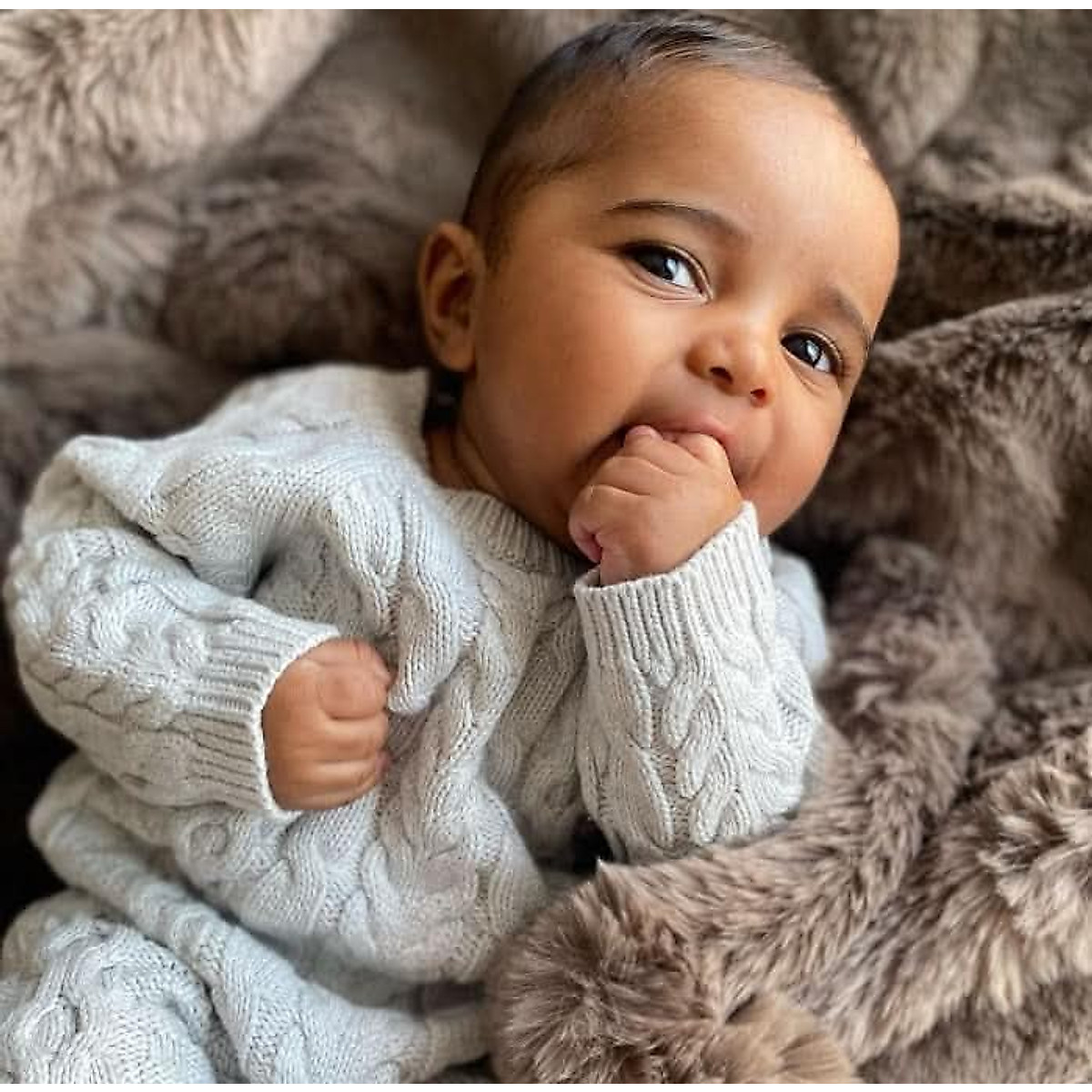 Hope & Henry Layette Grey Cable Knit Sweater Romper